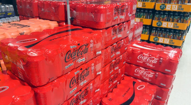 Coca-Cola Cans Stacked in Grocery Store Editorial Stock Image - Image ...
