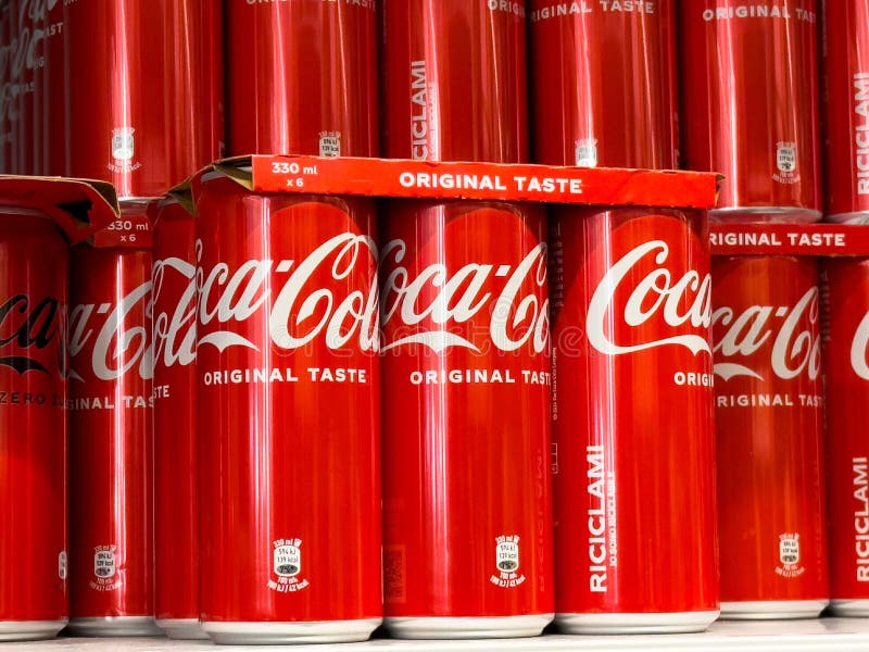Coca-cola Cans Stacked with Red Branding and Original Taste Labels ...