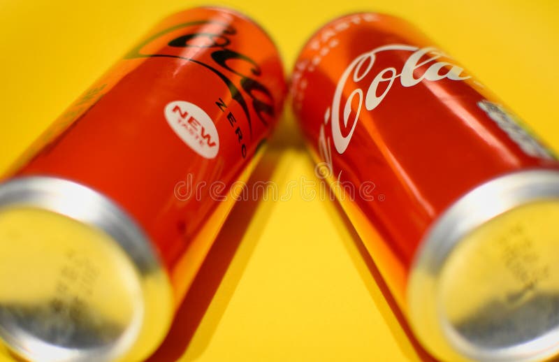 Coca Cola Cans on Yellow Background Editorial Stock Image - Image of ...