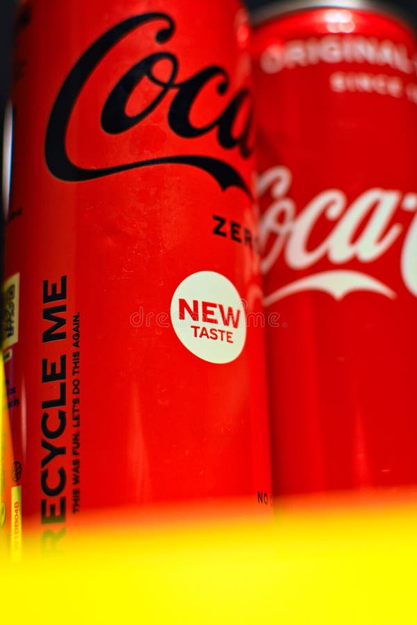 Coca Cola Cans on Yellow Background Editorial Stock Image - Image of ...