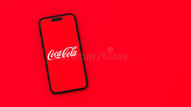 Coca-Cola Logo on Mobile Phone Screen on Red Background with Copy Space ...