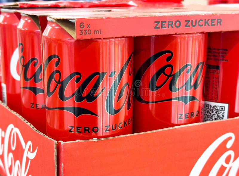 Coca-cola Zero Sugar Cans in Red Packaging Displayed on Store Shelf ...