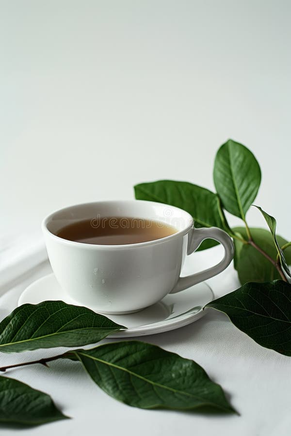 Coca Leaf Tea Served in a Minimalistic Cup with Fresh Leaves on a White ...