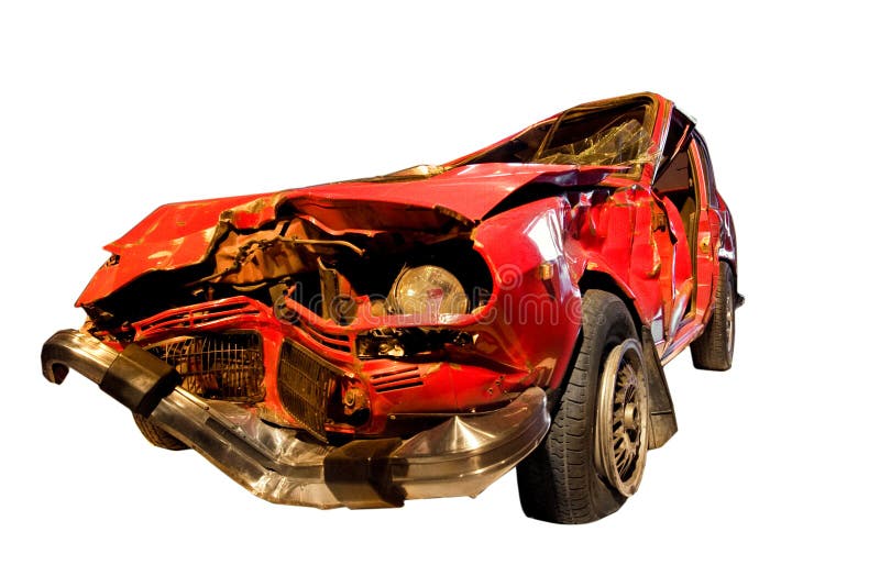 Coche destruido aislado foto de archivo. Imagen de machacado - 6468734