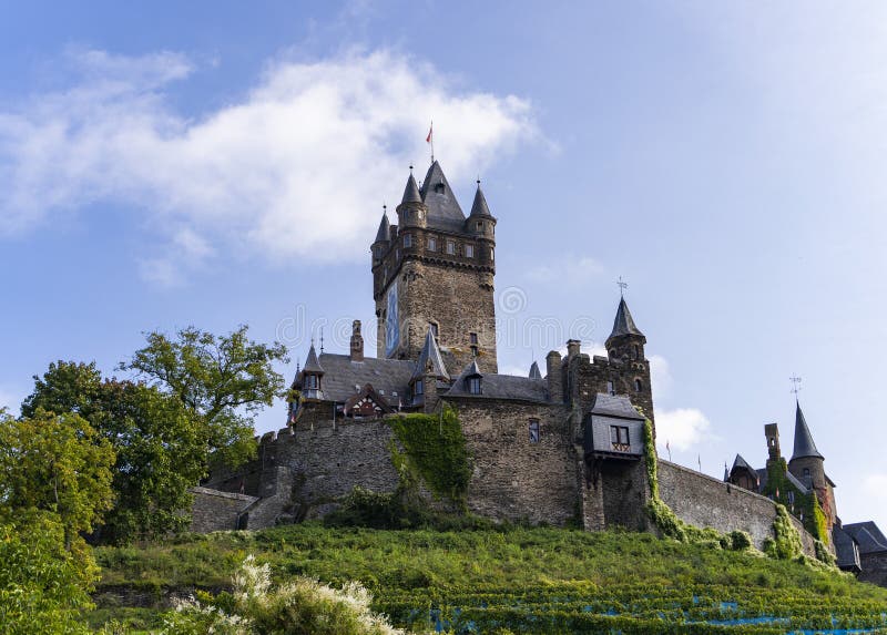 Cochem Castle in Germany with Towers Rising Over Moselle Valley Stock ...