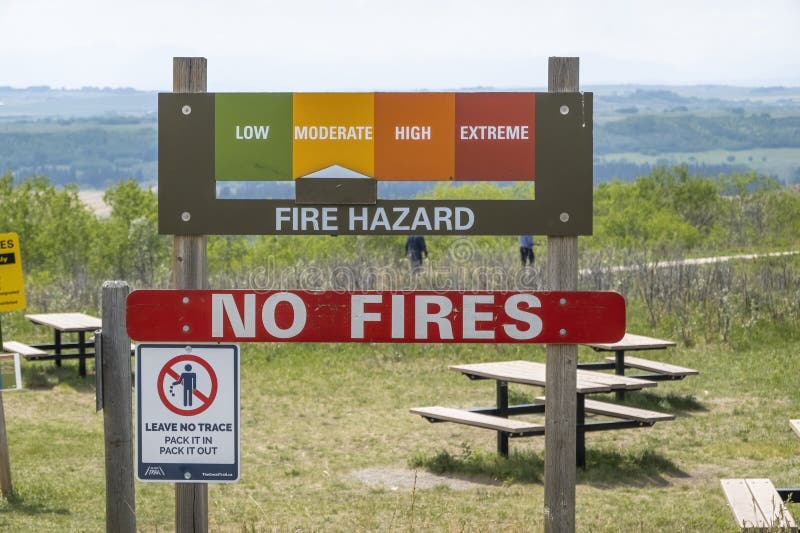 A Moderate Risk Fire Hazard Sign at Glenbow Ranch Provincial Park ...