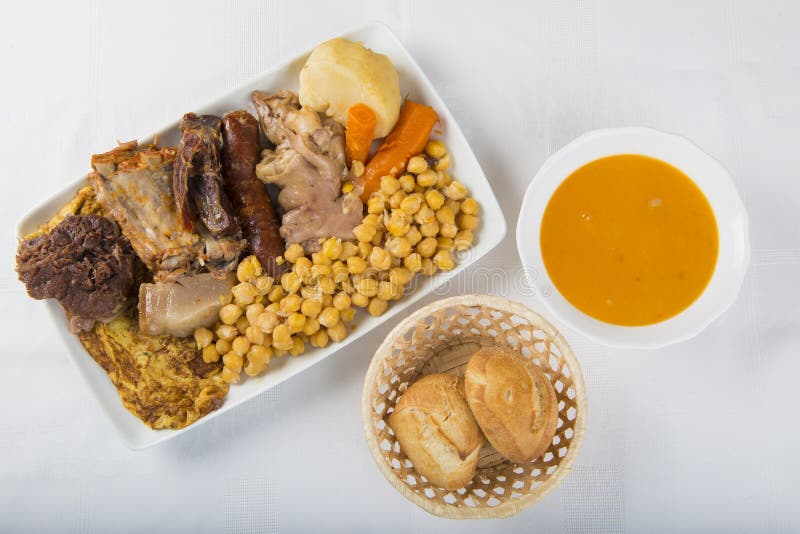 Cocido a Spanish Stew with Assortment of Meat and Chikpeas Stock Image ...