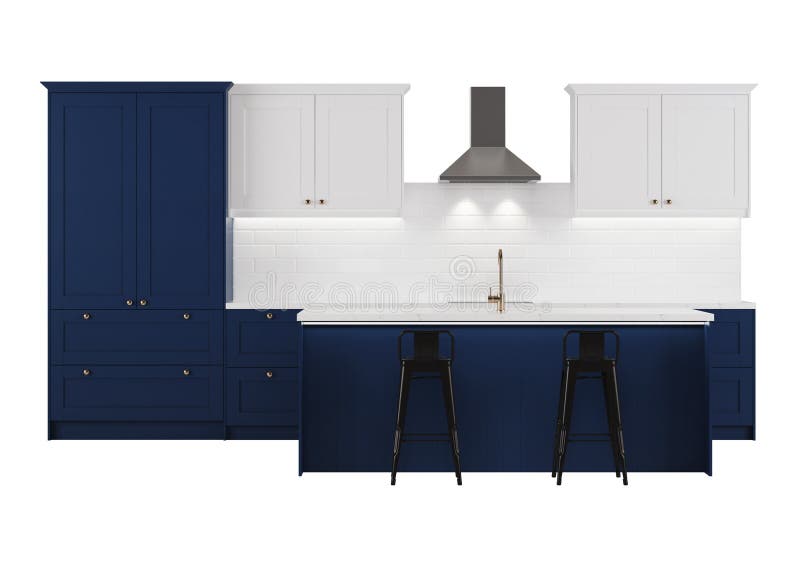 Cocina Azul Aislada Sobre Fondo Blanco Stock de ilustración ...