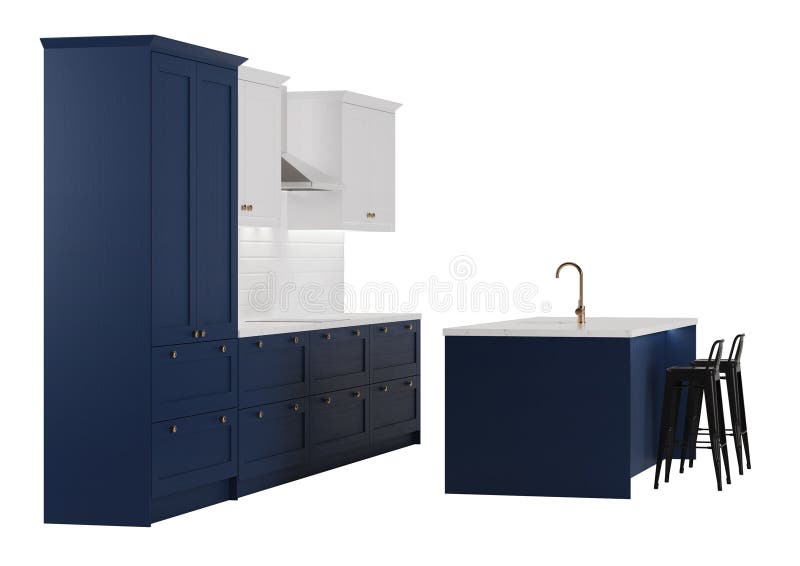 Cocina Azul Aislada Sobre Fondo Blanco Stock de ilustración ...