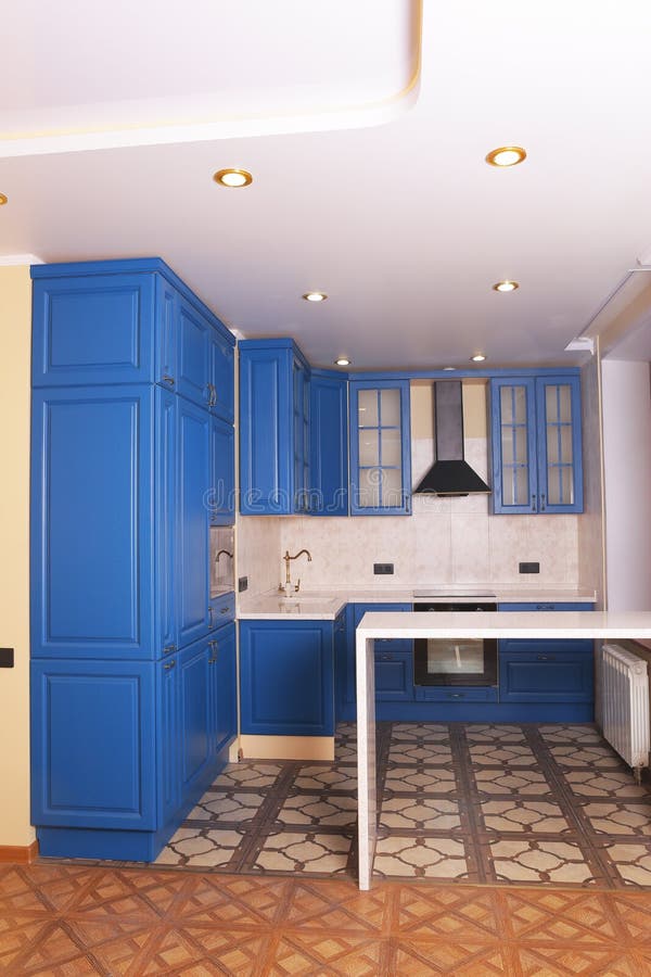 Cocina Azul Interior Foto De Cierre Imagen de archivo - Imagen de ...