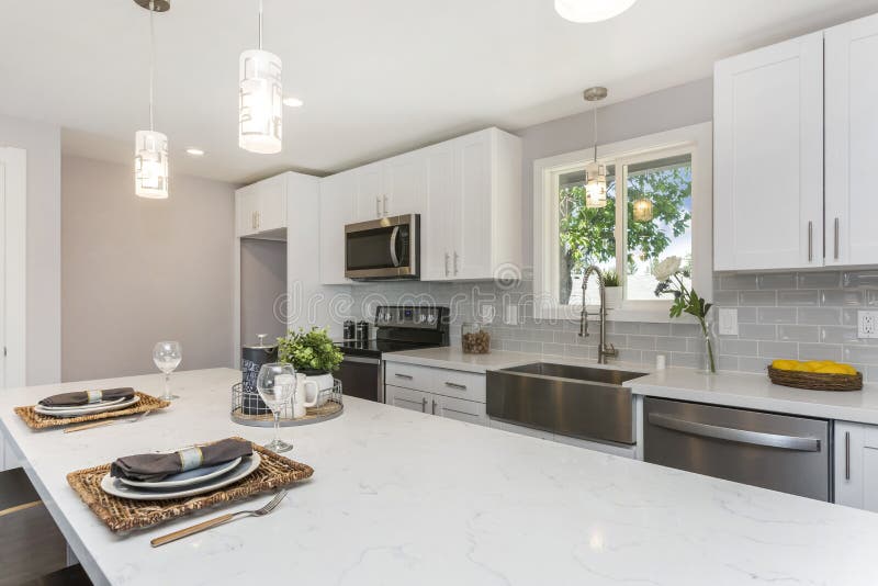 Cocina Magnífica Con El Concepto Abierto Floorplan Foto de archivo ...