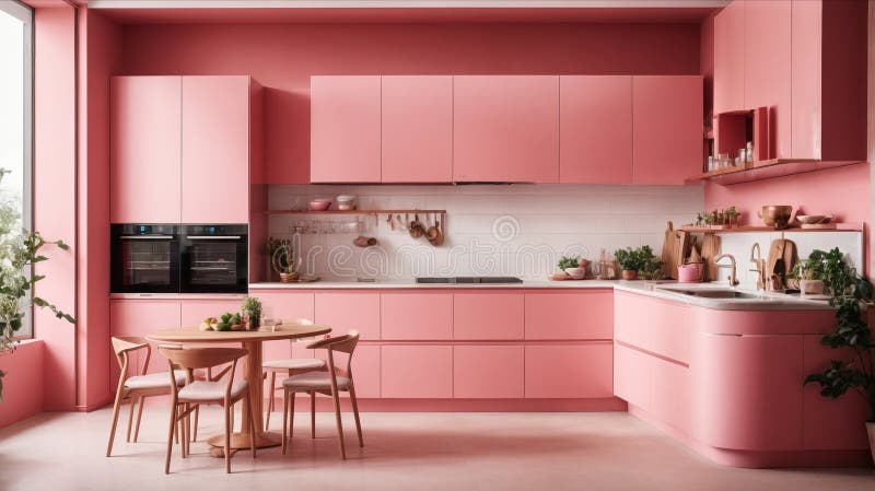 Cocina Rosa Cocina Moderna Interior Rosa Stock de ilustración ...