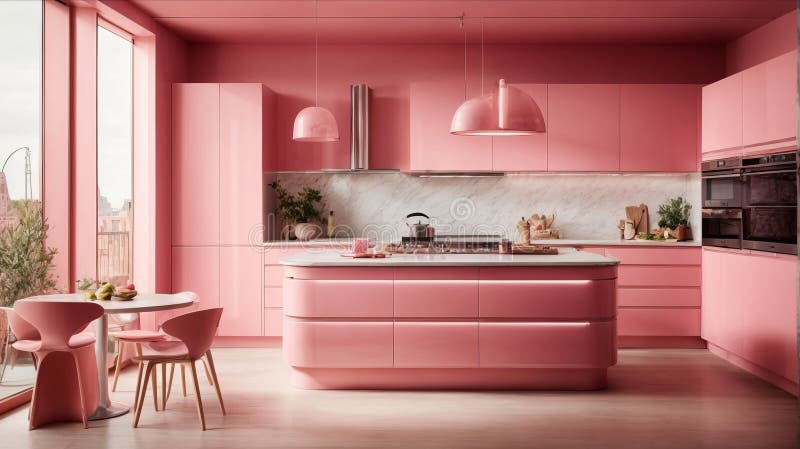 Cocina Rosa Cocina Moderna Interior Rosa Stock de ilustración ...