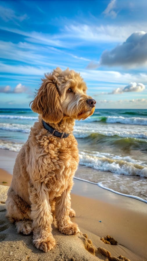 Cockapoo dog looks beach stock illustration. Illustration of design ...