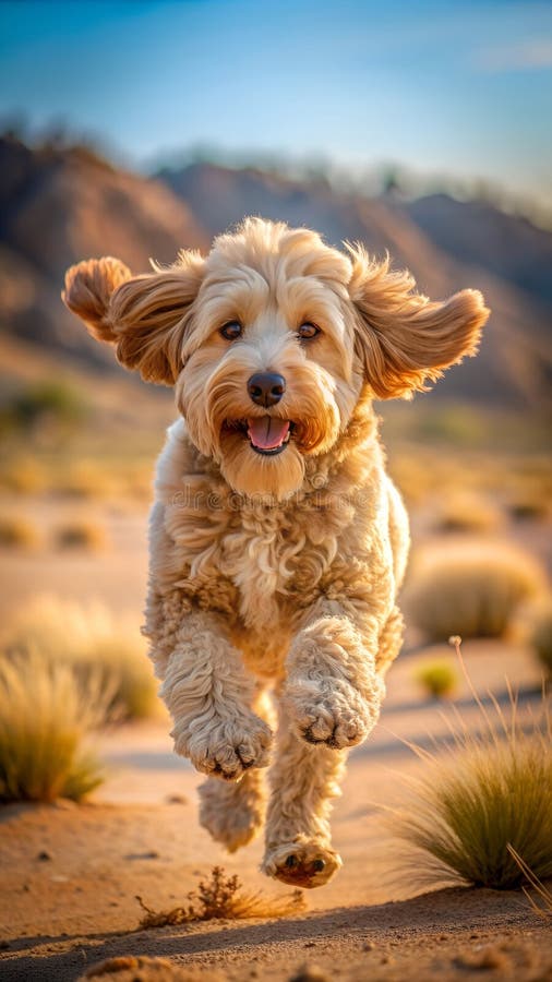 Cockapoo dog runs desert stock illustration. Illustration of silhouette ...