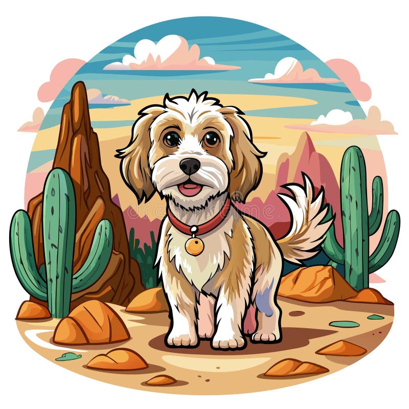 Cockapoo Dog Supportive Goes Desert Vector Stock Vector - Illustration ...