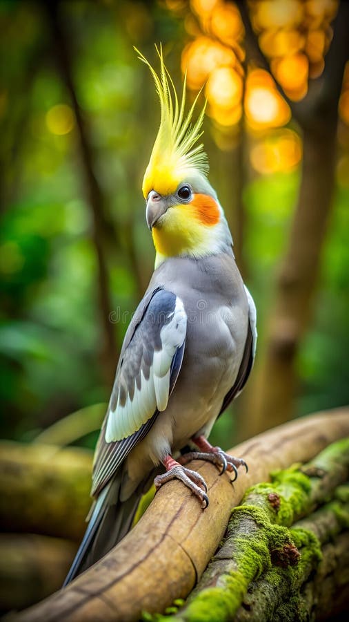 Cockatiel bird sits forest stock illustration. Illustration of deer ...