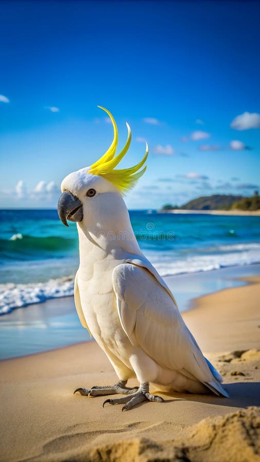 Cockatoo bird sits beach stock illustration. Illustration of flat ...