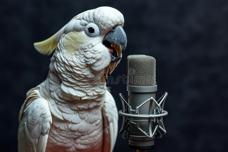 Cockatoo Sings into Microphone in Studio Setting while Showcasing ...
