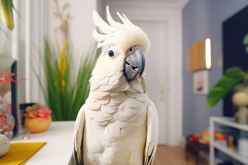 Cockatoo Sitting on a Table in a Room Stock Illustration - Illustration ...