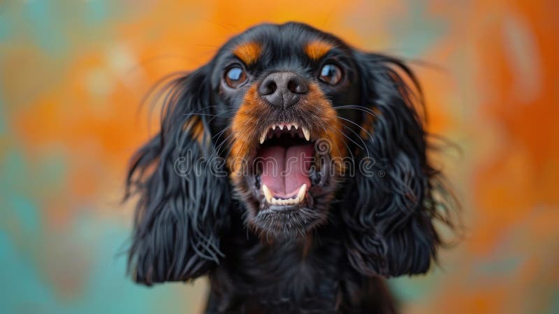 Cocker Spaniel, Angry Dog Baring Its Teeth, Studio Lighting Pastel ...