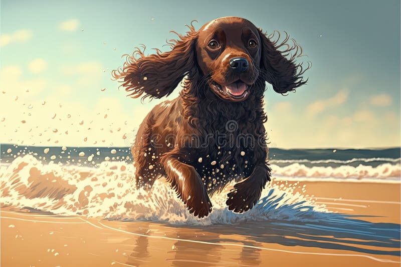 Cocker Spaniel on the Beach Illustration Generative Ai Stock ...