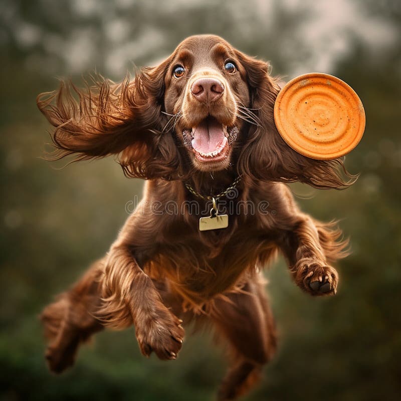 Cocker Spaniel Catch the Collar in Jump 1 Stock Illustration ...