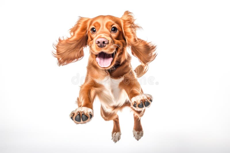 Cocker Spaniel Dog Jumping in the Air Isolated on White Background ...