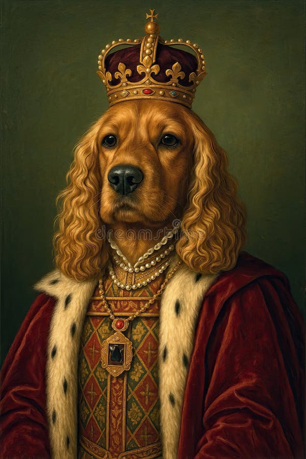 Cocker Spaniel Dog in Renaissance Queen Clothes Stock Illustration ...