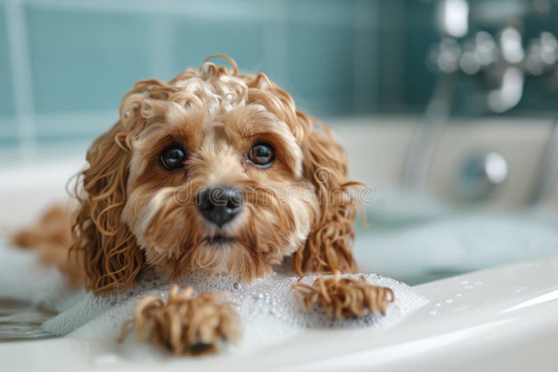 Cocker Spaniel Enjoying a Bath with Playful Splashes Stock Illustration ...
