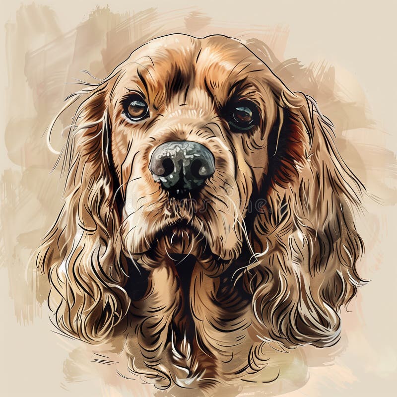 Cocker Spaniel Dog Portrait Sketch, Drawing Stock Illustration ...