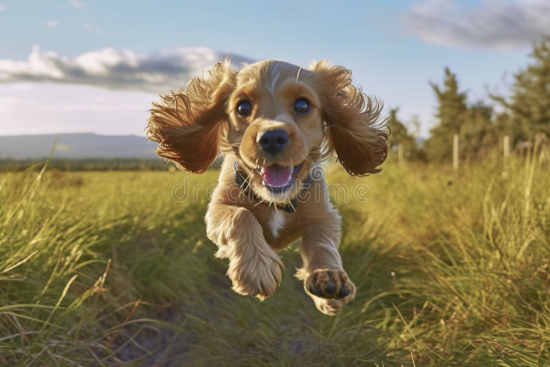 A Cocker Spaniel Running through a Field. Generative AI Stock ...