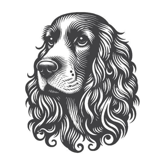 Cocker Spaniel Side Head Portrait Vintage Engraved Vector Illustration ...