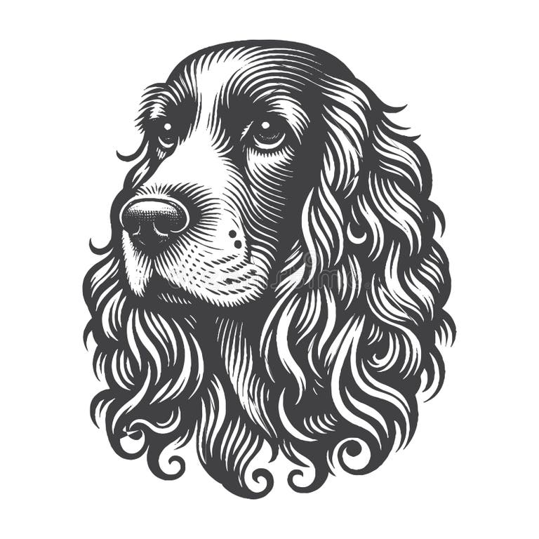 Cocker Spaniel Side Head Portrait Vintage Engraved Vector Illustration ...