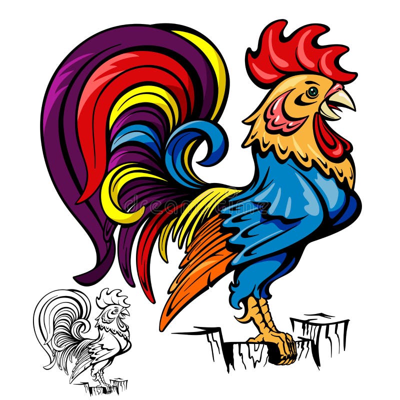 Cockerel on Fence Vector Illustration Stock Vector - Illustration of ...