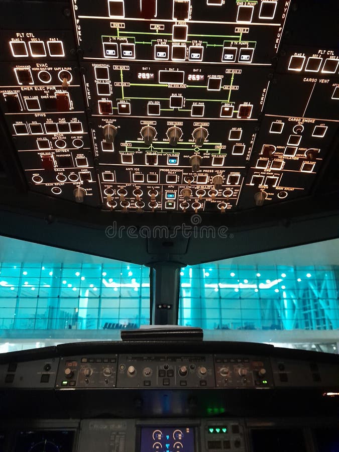 Cockpit of Airbus 320 in the Night Vision Editorial Image - Image of ...
