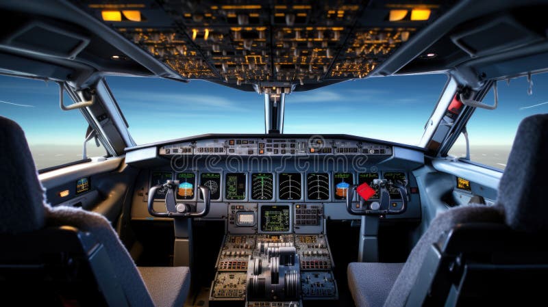 The Cockpit of the Aircraft with Blue Sky Outside Stock Photo - Image ...
