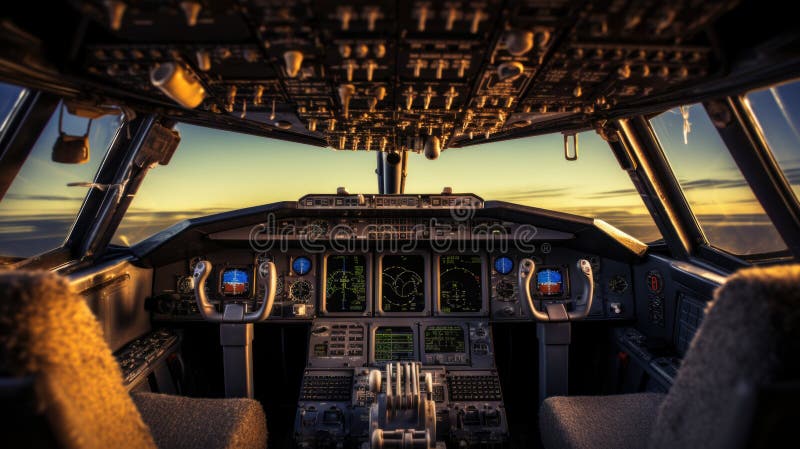 The Cockpit of the Aircraft with Blue Sky Outside Stock Image - Image ...