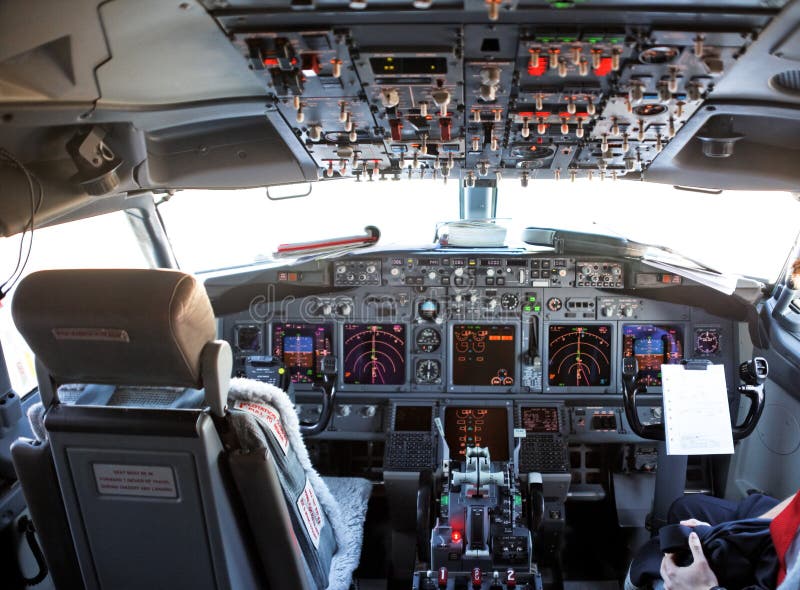 Empty Cockpit of an Airplane Pilot on a Sky Background Stock Photo ...