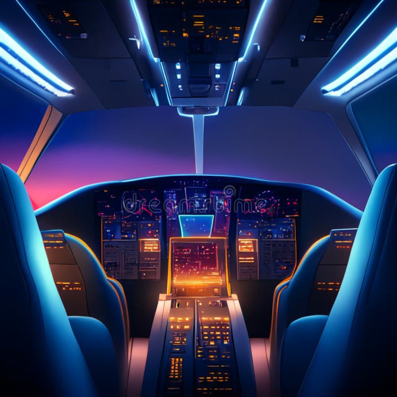 Cockpit of an Airplane. Vector in Cartoon Style. Generative AI Stock ...