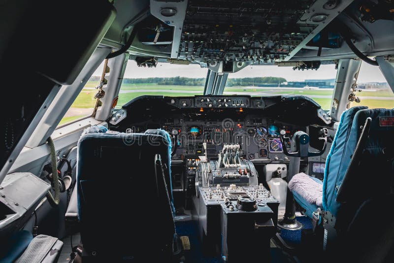 Cockpit of an Airplane with Aviator Seats and an Interuer View Stock ...
