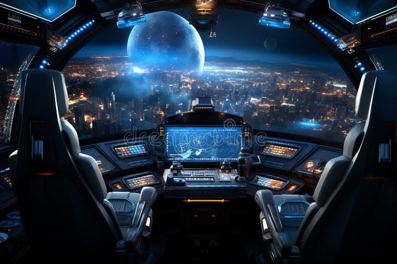 The Cockpit of Airplane with Computer Screen in the Center. Generative ...