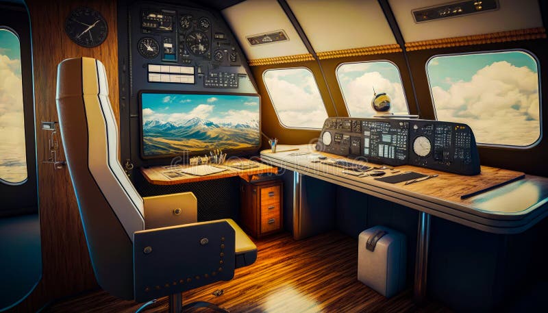The Cockpit of an Airplane with Desk and Computer. Generative AI Stock ...