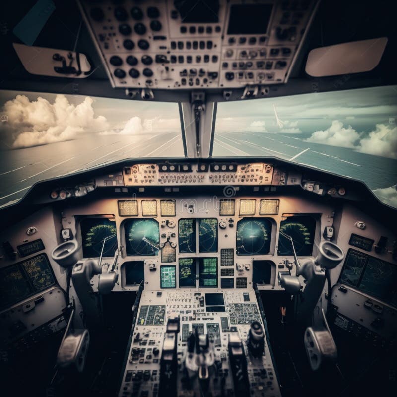 Cockpit of Airplane Inside View, Flight Deck of Modern Aircraft ...