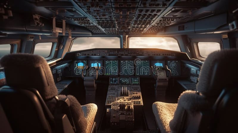 Cockpit of Airplane Inside View, Flight Deck of Modern Aircraft ...