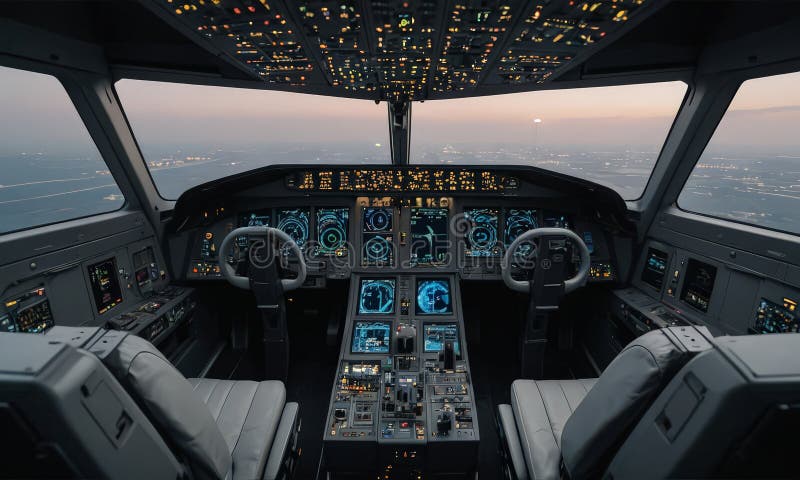 The Cockpit Airplane, Viewed from the Front, Showcases Complex Array ...