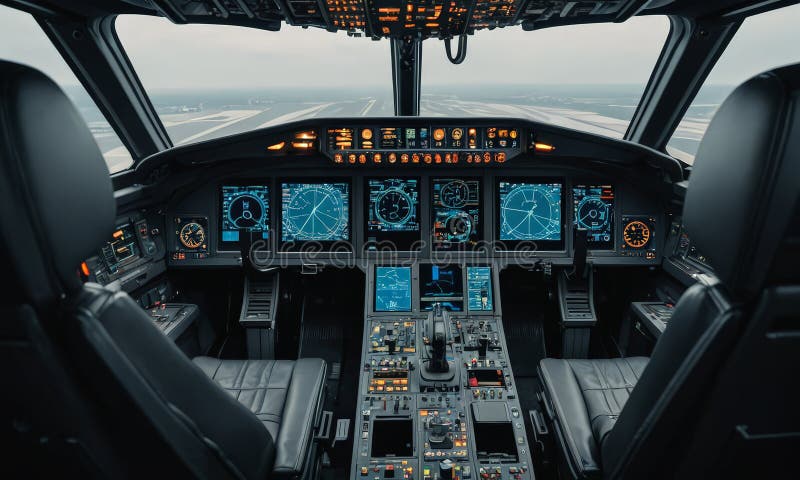 The Cockpit Airplane, Viewed from the Front, Showcases Complex Array ...