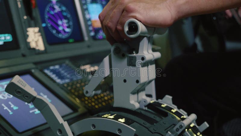 Pilot Holding Hand on the Thrust Lever Handle for Engine Control of ...