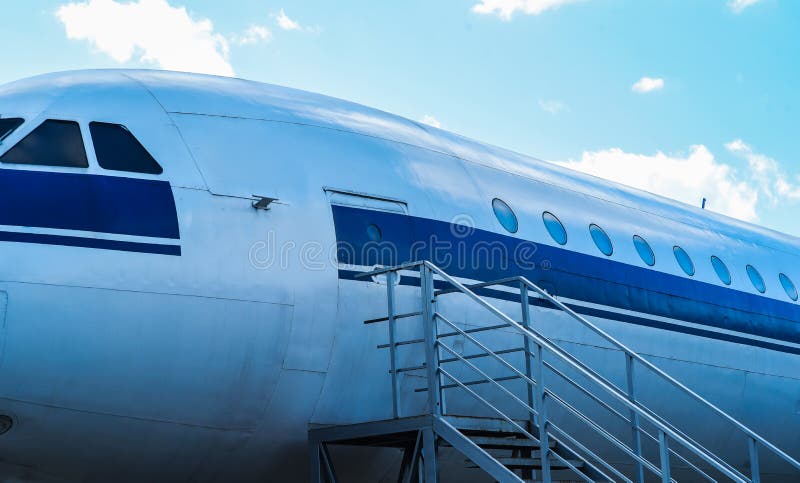 Cockpit Close Up of White Blue Jet Airplane Stock Photo - Image of ...