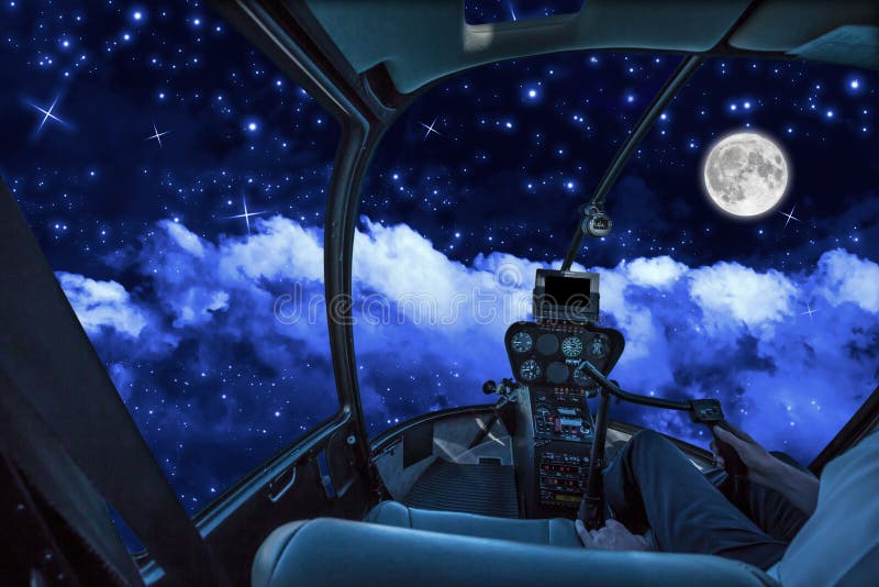 Cockpit in Cloudy Sky at Night Stock Image - Image of aviator, aircraft ...
